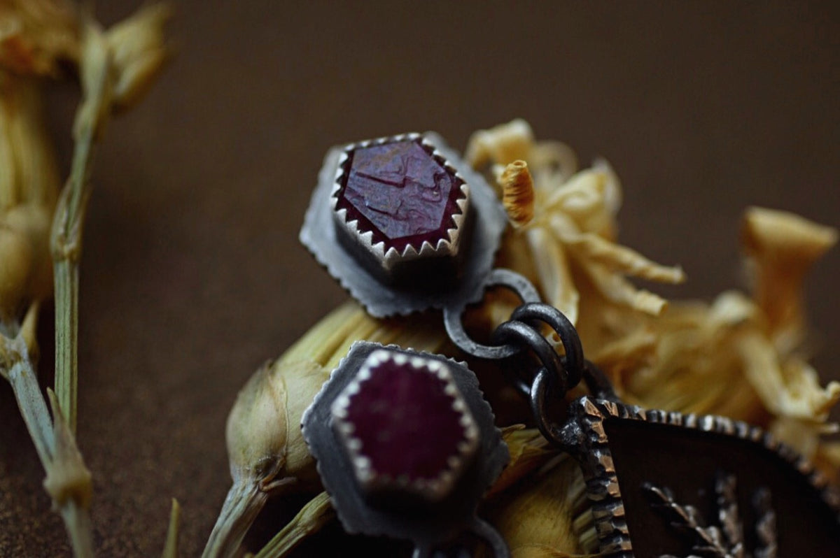 Raw Ruby Fern Shrine Dangle Earrings – Laurel and Lime